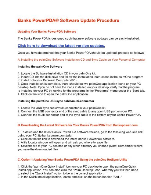 Banks PowerPDAÂ® Software Update Procedure