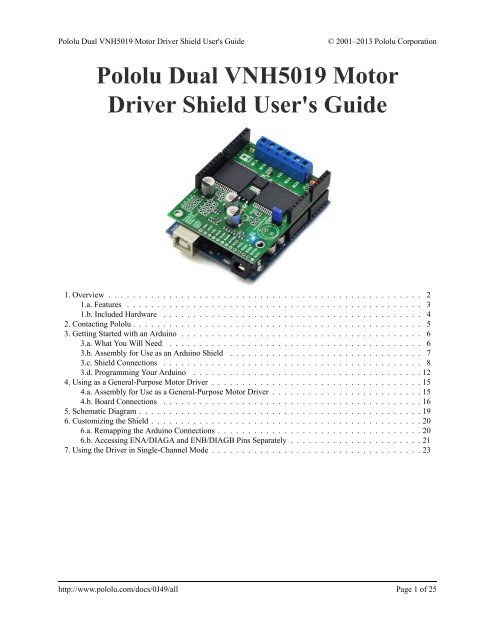Pololu - Pololu Dual VNH5019 Motor Driver Shield User's Guide
