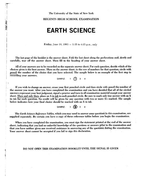 June 1993 - New York State Regents Earth Science