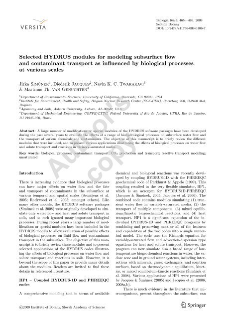 Selected HYDRUS modules for modeling subsurface ... - PC-Progress