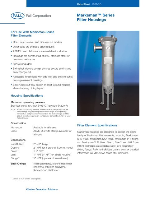 Marksmanâ ¢ Series Filter Housings - Pall Corporation (PLL)