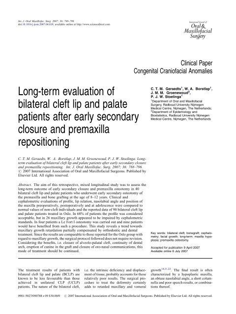 Long-term evaluation of bilateral cleft lip and palate ... - Orthodontics