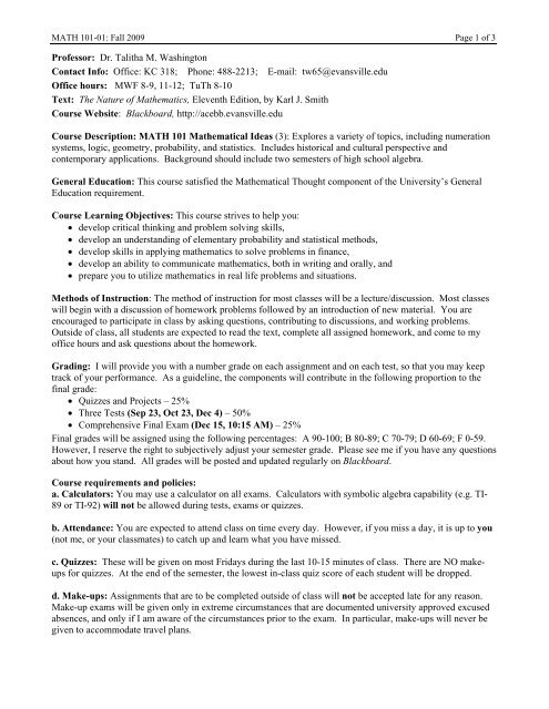 Syllabus Outline for all Courses for the School of Arts and Sciences ...