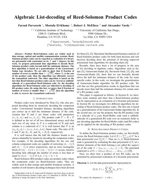 Algebraic List-decoding of Reed-Solomon Product Codes - Caltech