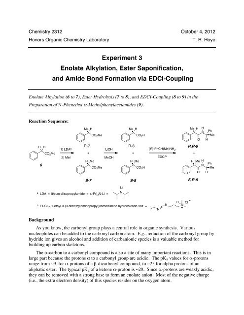 Experiment 3 Enolate Alkylation, Ester Saponification, and Amide ...