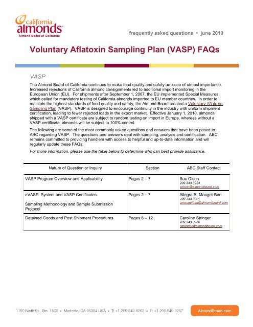 Voluntary Aflatoxin Sampling Plan (VASP) FAQs - Almond Board of ...