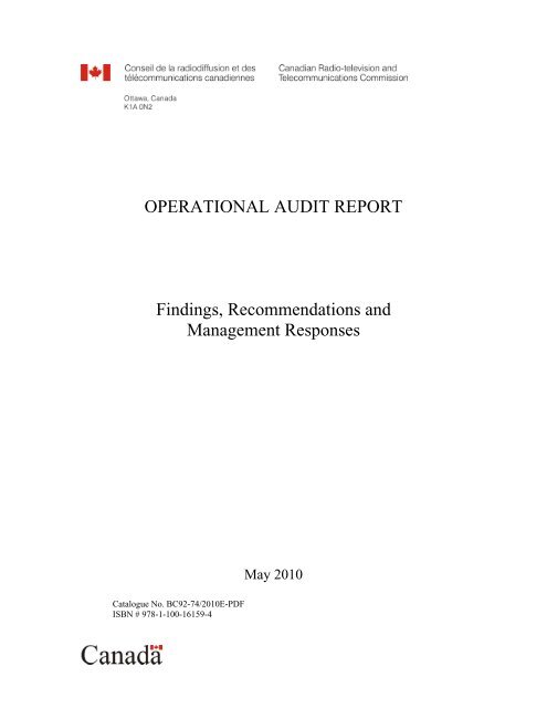 OPERATIONAL AUDIT REPORT Findings, Recommendations - CRTC