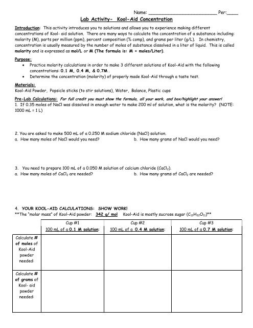 Lab Activity- Kool-Aid Concentration - haspi