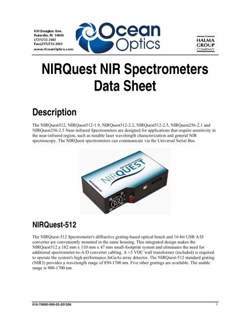 NIRQuest Data Sheet - Ocean Optics