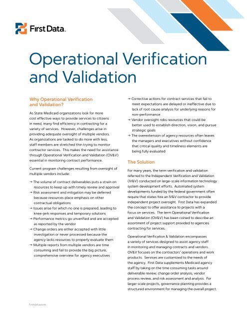 Operational Verification and Validation Download PDF - First Data