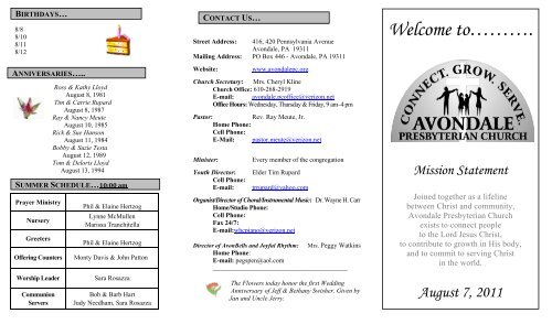 CONTACT US… - Avondale Presbyterian Church