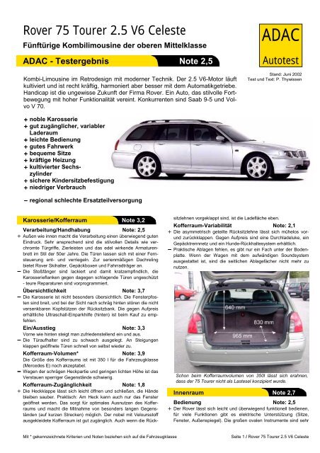 Umfassender Test Rover 75 Tourer 2.5 V6 Celeste - ADAC
