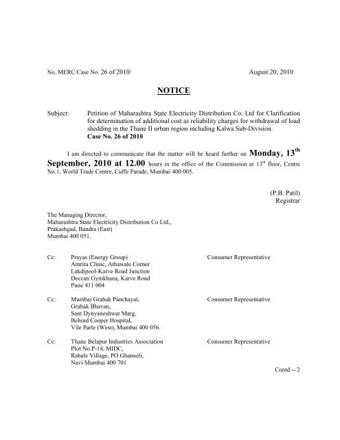 NOTICE - Maharashtra Electricity Regulatory Commission