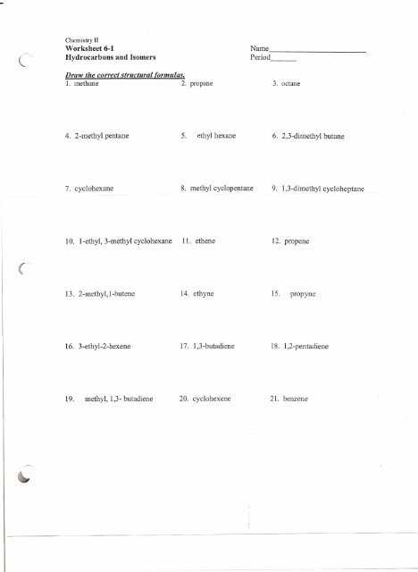 Hydrocarbons Worksheet