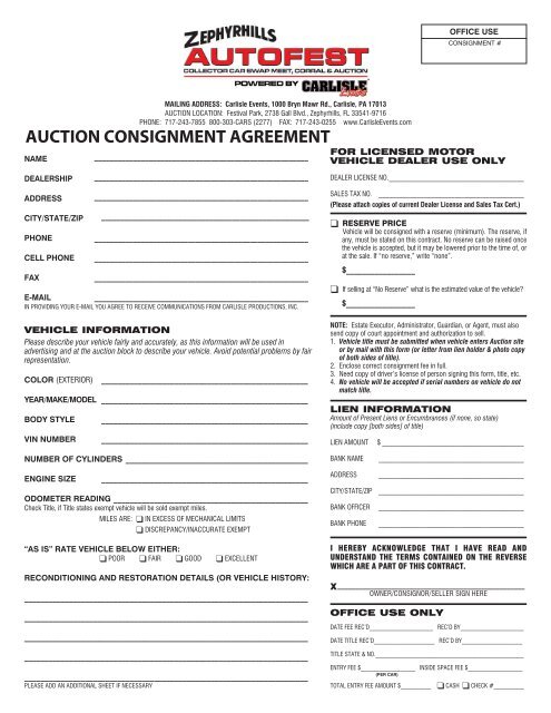 auction consignment agreement - Carlisle Events