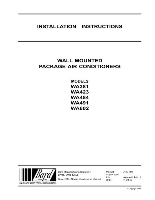 2100-398 - Bard Manufacturing Company