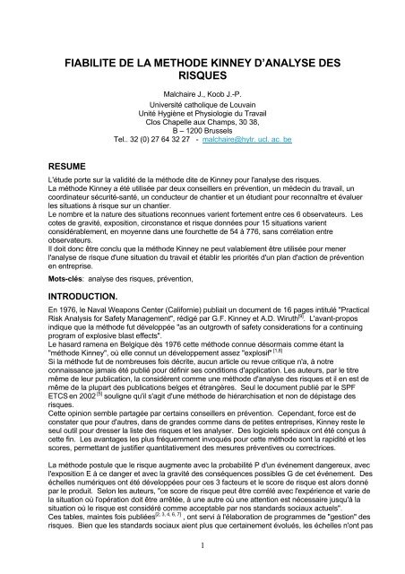 PREVENCION, SEGURIDAD Y SALUD LABORAL: ANALYSE DES RISQUES. METHODE ...