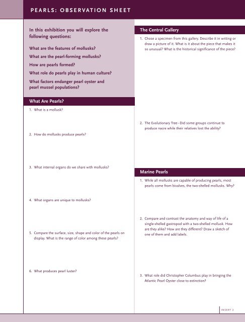 PEARLS: OBSERVATION SHEET