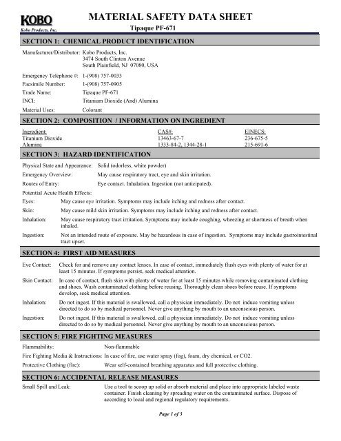 MSDS Headers - Kobo Products Inc.