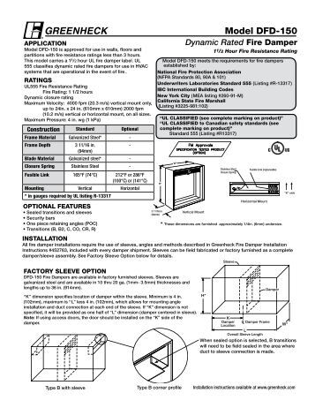 Model SSDFD-150 Dynamic Rated Fire Dampers - Greenheck