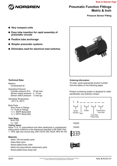 Pneumatic Function Fittings Metric & Inch - Norgren Pneumatics ...