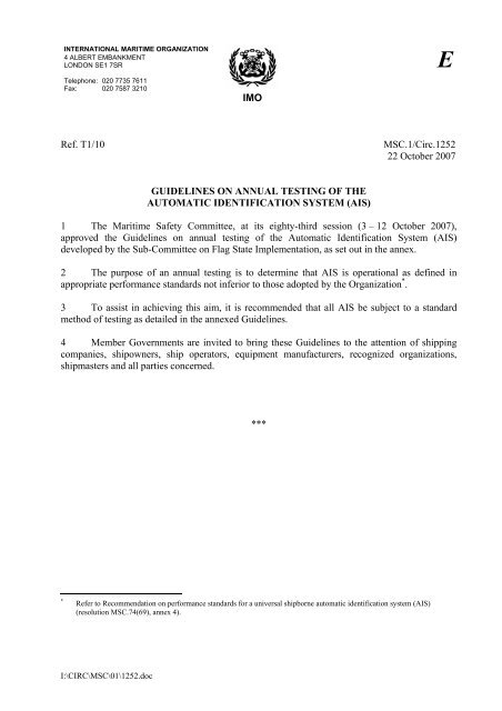 IMO Marine Safety Circular 1252