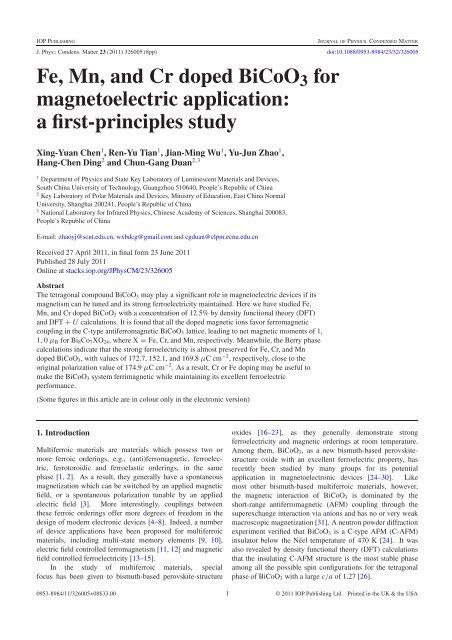 Fe, Mn, and Cr doped BiCoO3 for magnetoelectric application: a first ...