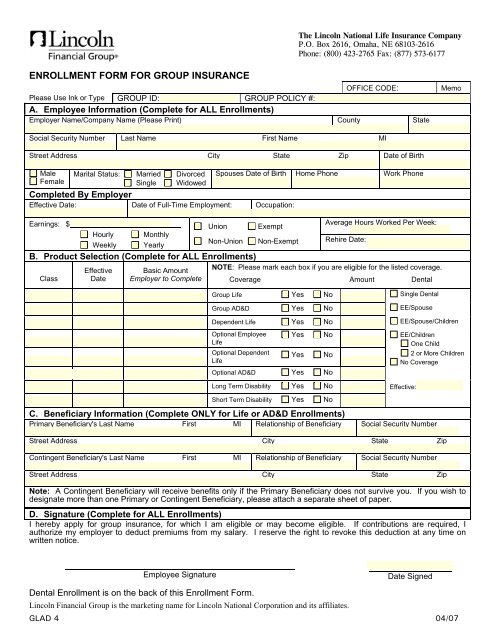 Lincoln Enrollment Form