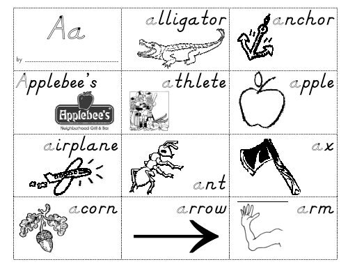 alligator anchor Applebee's athlete apple airplane ant ax acorn ...
