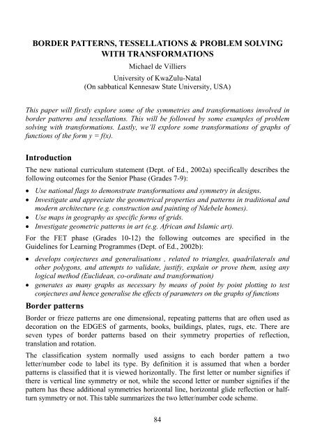 Border patterns, tessellations & problem solving with ... - AMESA