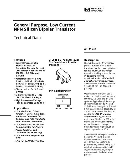 General Purpose, Low Current NPN Silicon Bipolar Transistor ...
