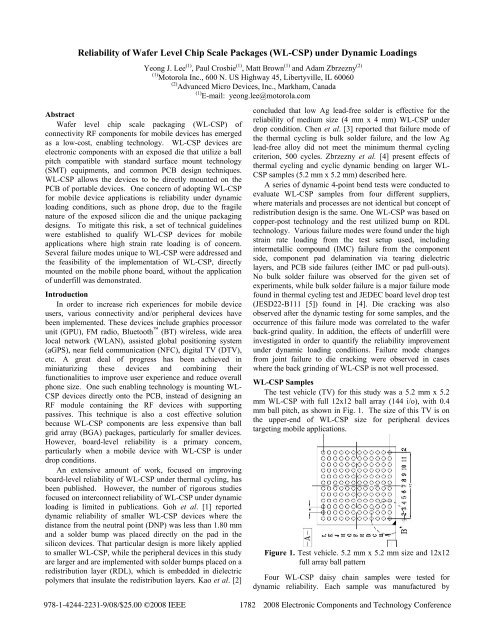 Reliability of wafer level chip scale packages (WL-CSP) under ...