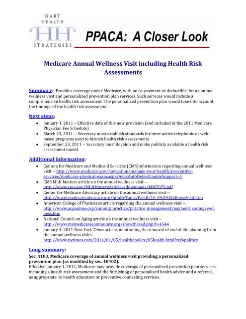 Medicare Annual Wellness Visit including Health Risk Assessments