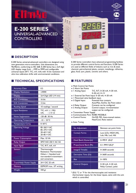 E-200 Series Universal-Advanced Controllers - Elimko