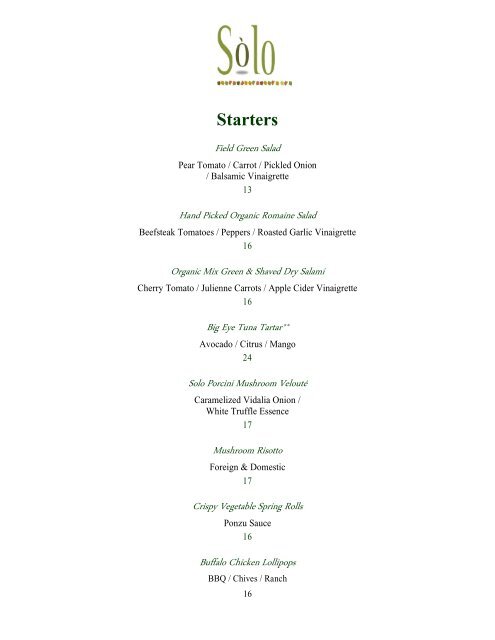 Starters - Great Kosher Restaurants Magazine