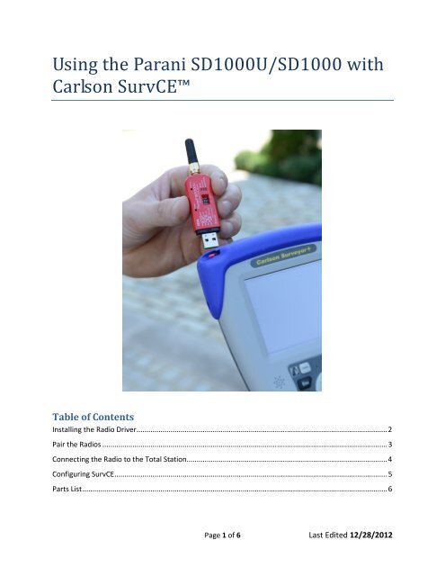 SurvCE - Parani Radio QuickStart guide - Carlson Software