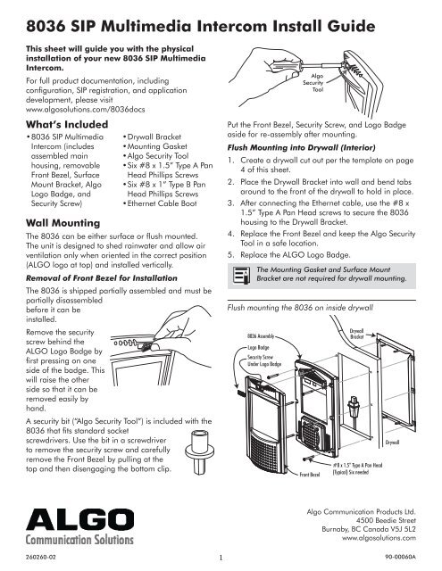 8036 Install Guide - Algo Communication Products