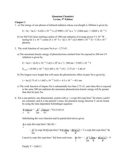Quantum Chemistry Levine, 5th Edition Chapter 1 1. a) The energy ...
