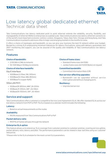 Low latency dedicated ethernet technical datasheet - Tata ...