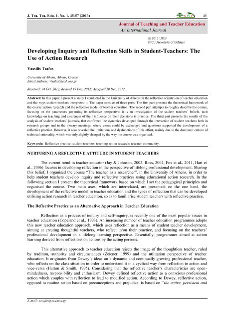 Developing Inquiry and Reflection Skills in Student-Teachers
