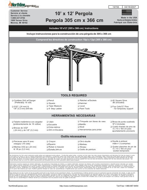 Pergola 305 cm x 366 cm 10' x 12' Pergola - NorthlineExpress.com