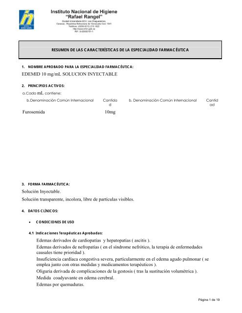 EDEMID 10 mg/mL SOLUCION INYECTABLE Furosemida 10mg ...
