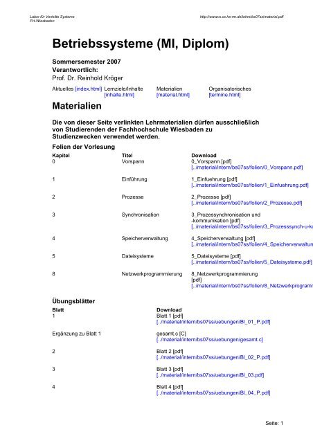 Betriebssysteme (MI, Diplom) - Labor fÃ¼r Verteilte Systeme