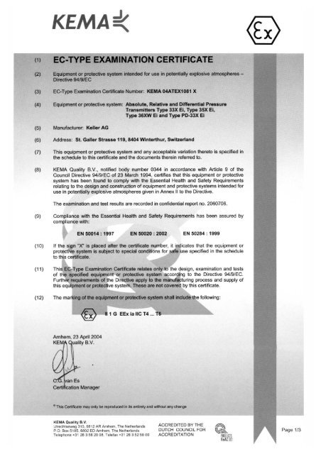 ATEX-Certificate - Keller AG