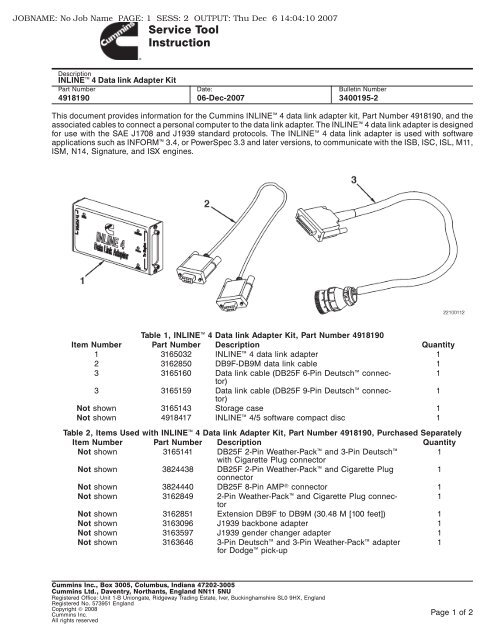 Service Instructions - Cummins Inline