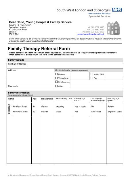 Family Therapy Referral Form - South West London and St George's ...