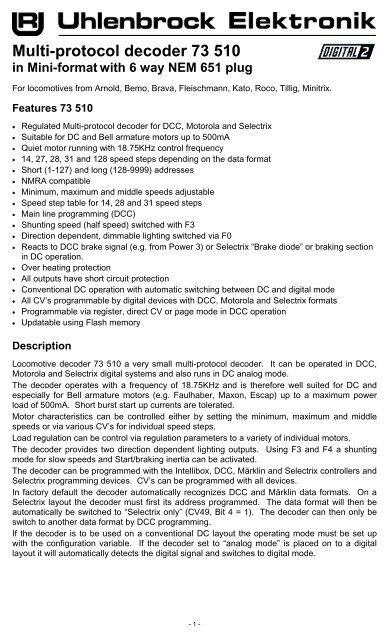 Multi-protocol decoder 73 510 - Uhlenbrock