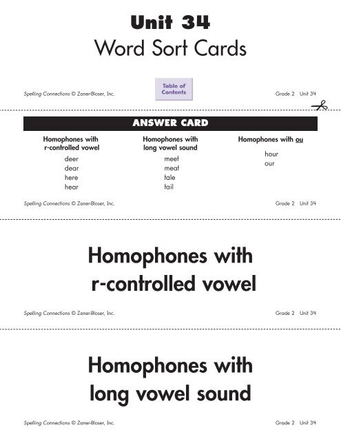 Word Sort Cards Homophones with r-controlled vowel Homophones ...