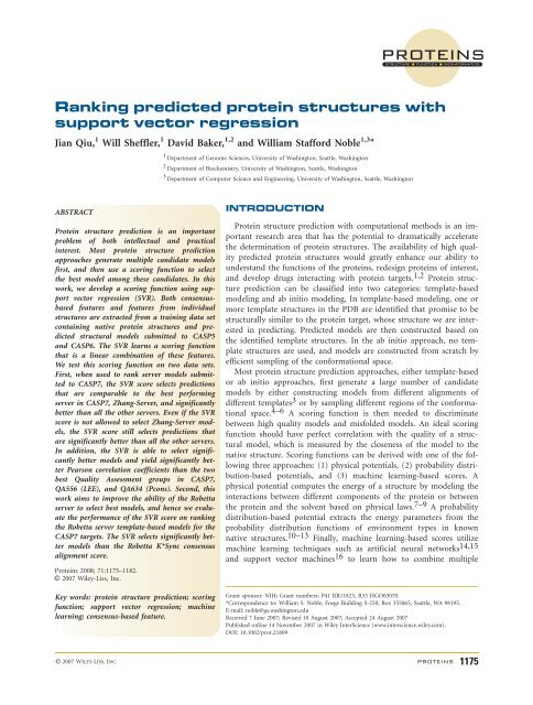 Ranking predicted protein structures with support vector regression