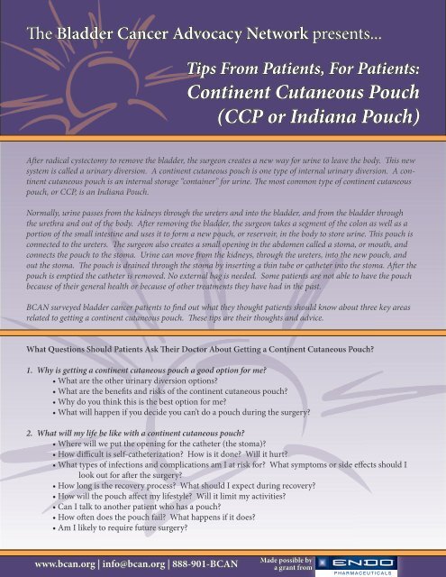Continent Cutaneous Pouch - Bladder Cancer Advocacy Network